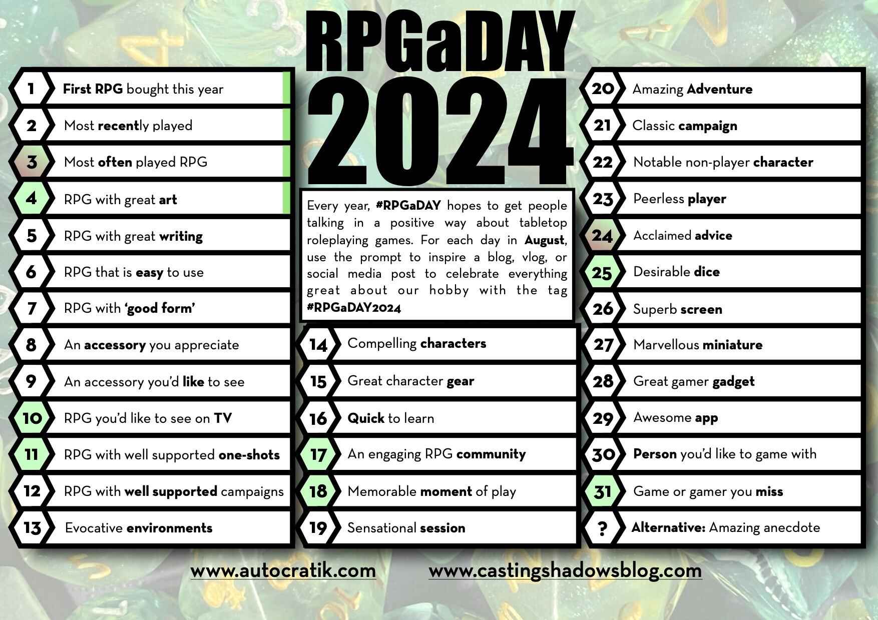 #RPGaDAY2024 – O QUE ROLA PELO @D30RPG – D30 RPG
